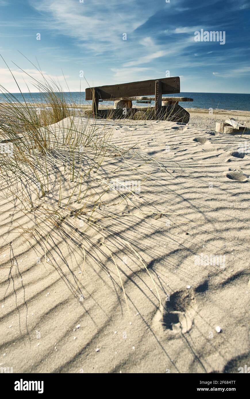 wooden bench on the beach Stock Photo - Alamy