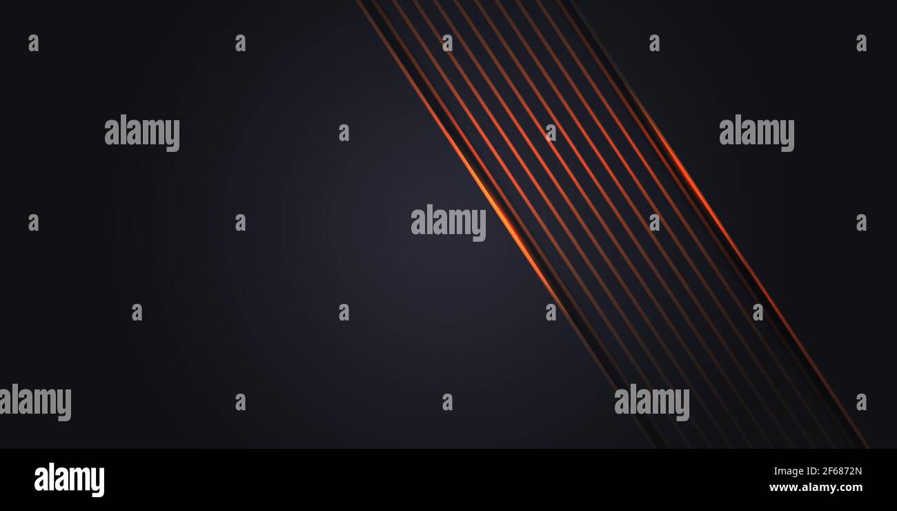 Abstract dark grey background with orange light line on blank space ...