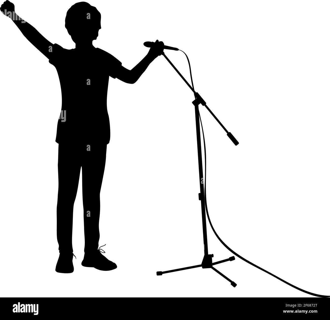 Silhouette teenage boy singing into microphone. Illustration graphics ...