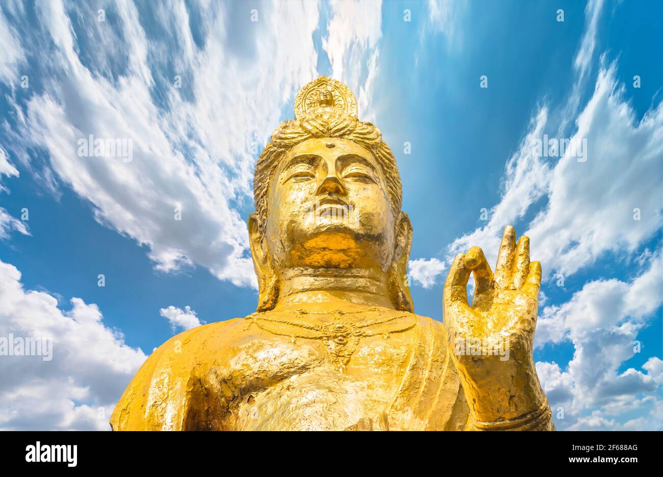 tokyo, japan - march 15 2021: Buddhist golden bust of the statue of ...