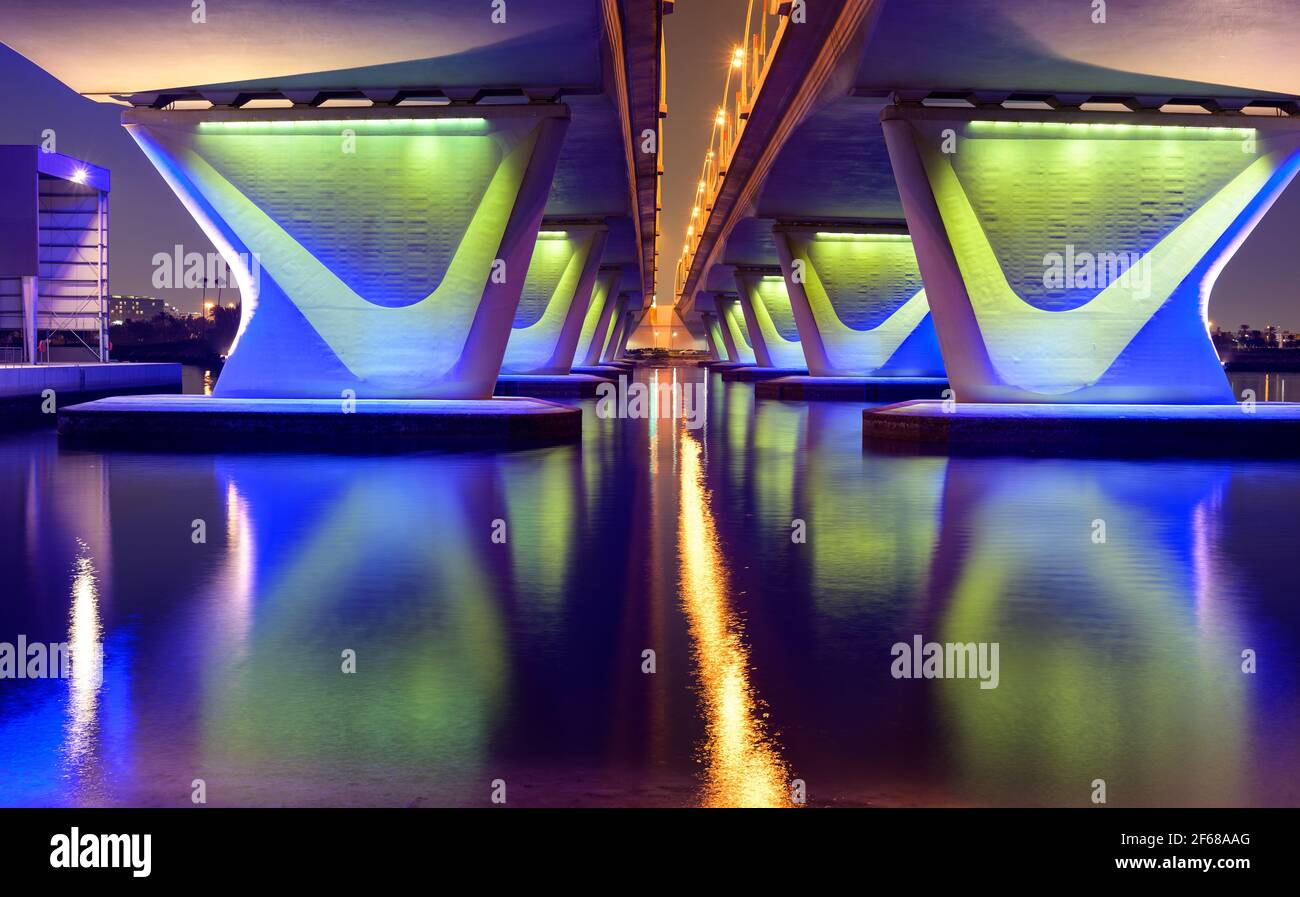 Beautiful winter night view of the famous Blue illuminated Al Garhoud ...