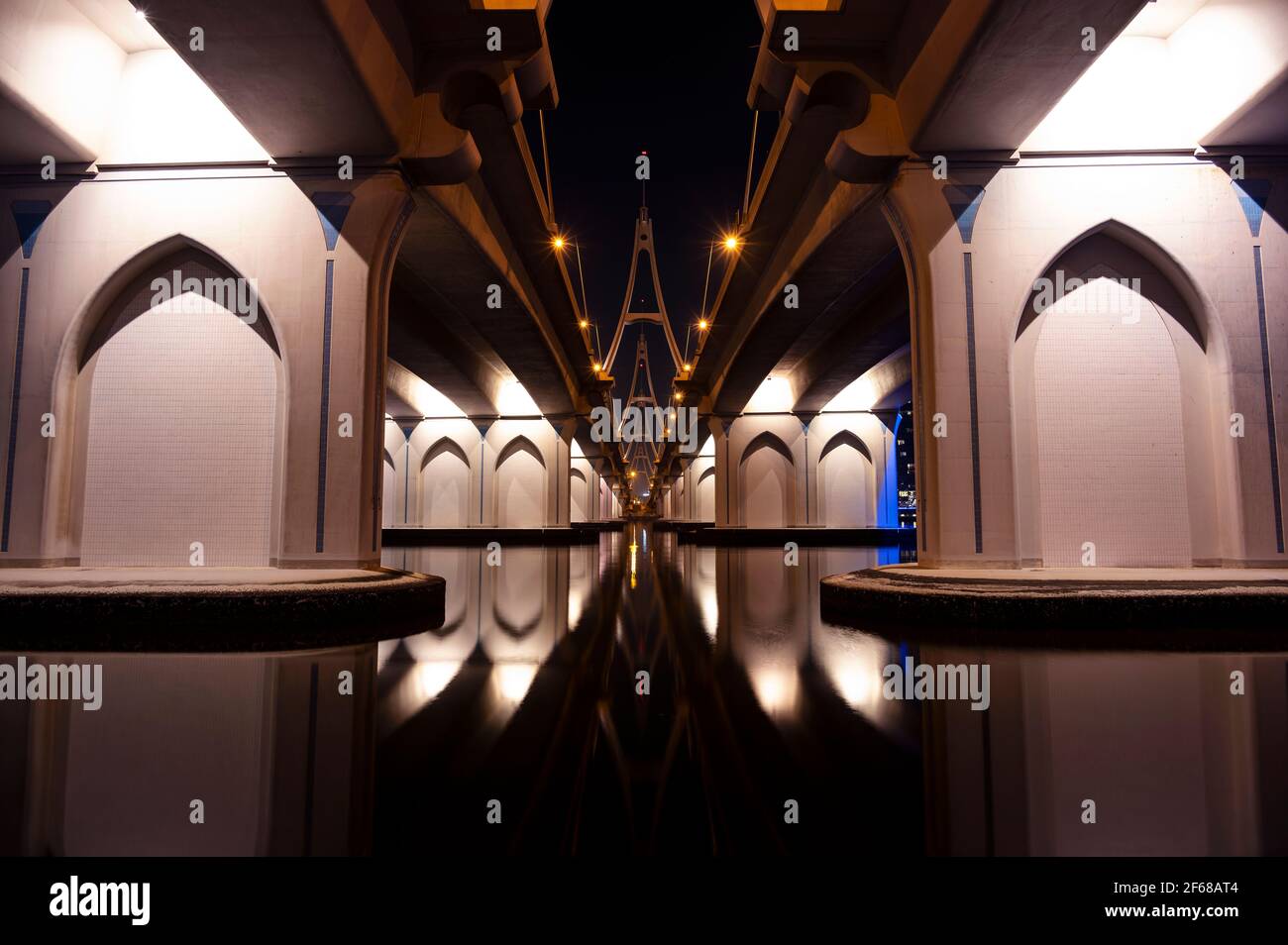 Beautiful winter night view of the famous Blue illuminated Al Garhoud ...