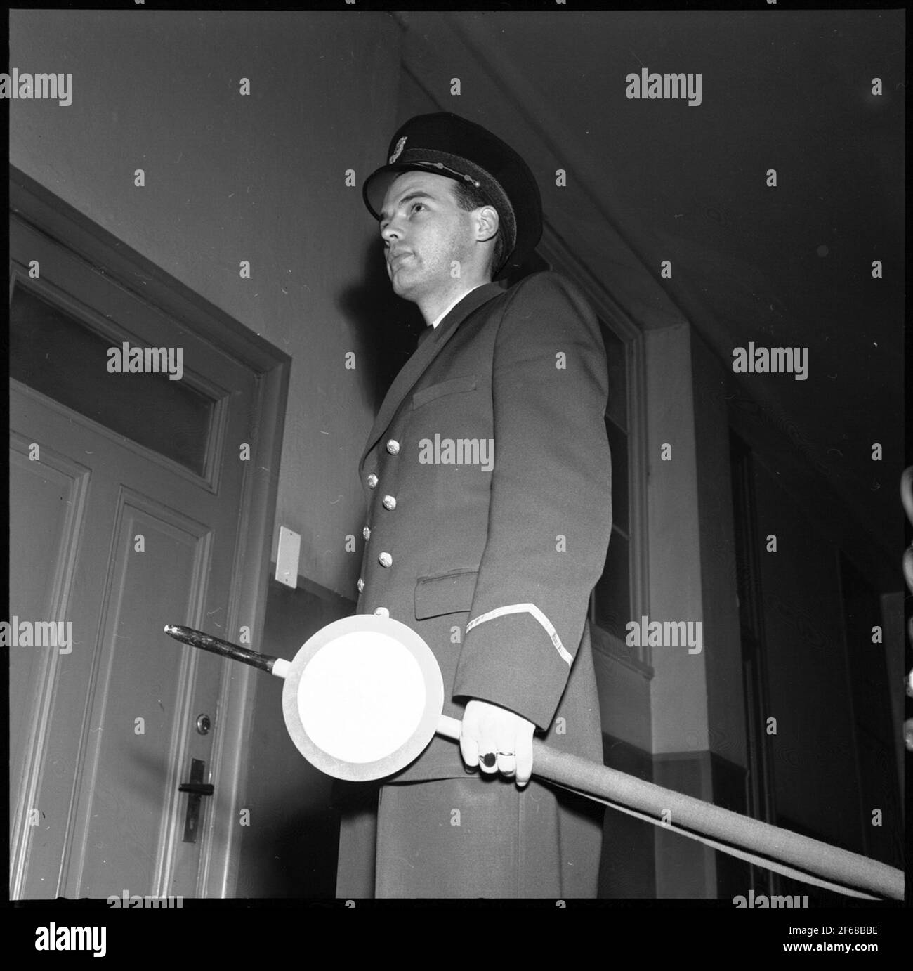 Train clearer with signal rod Stock Photo - Alamy