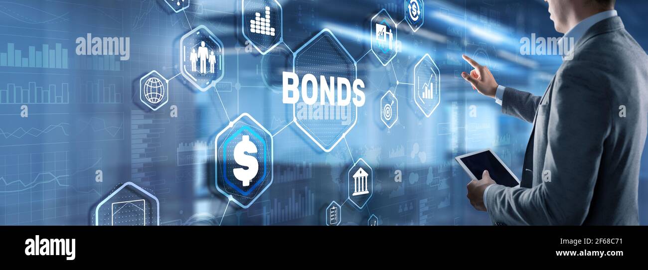 Businessman clicks a bonds virtual screen. Bond Finance Banking ...