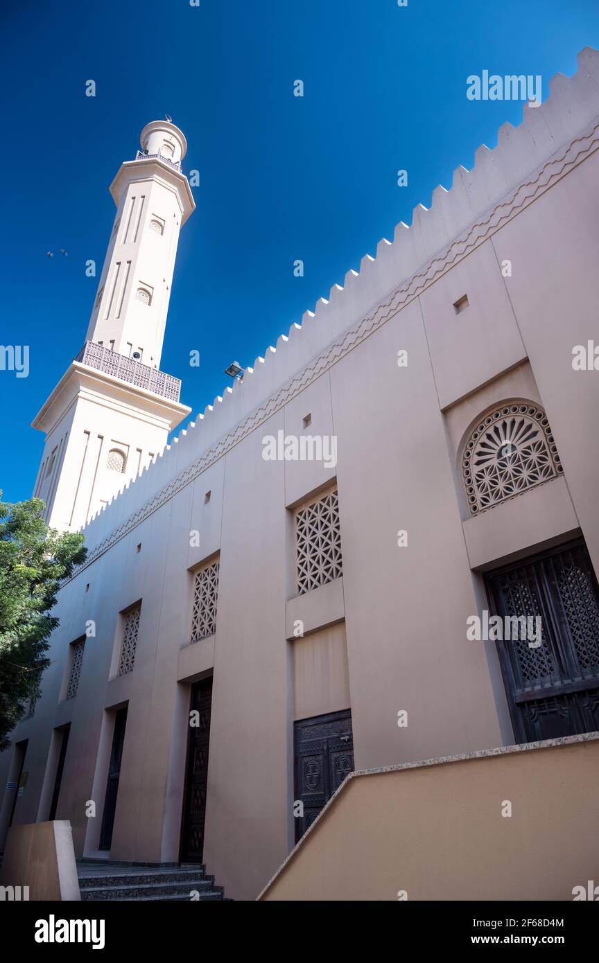 View of the old Grand Mosque with beautiful minarets adnd wooden door ...