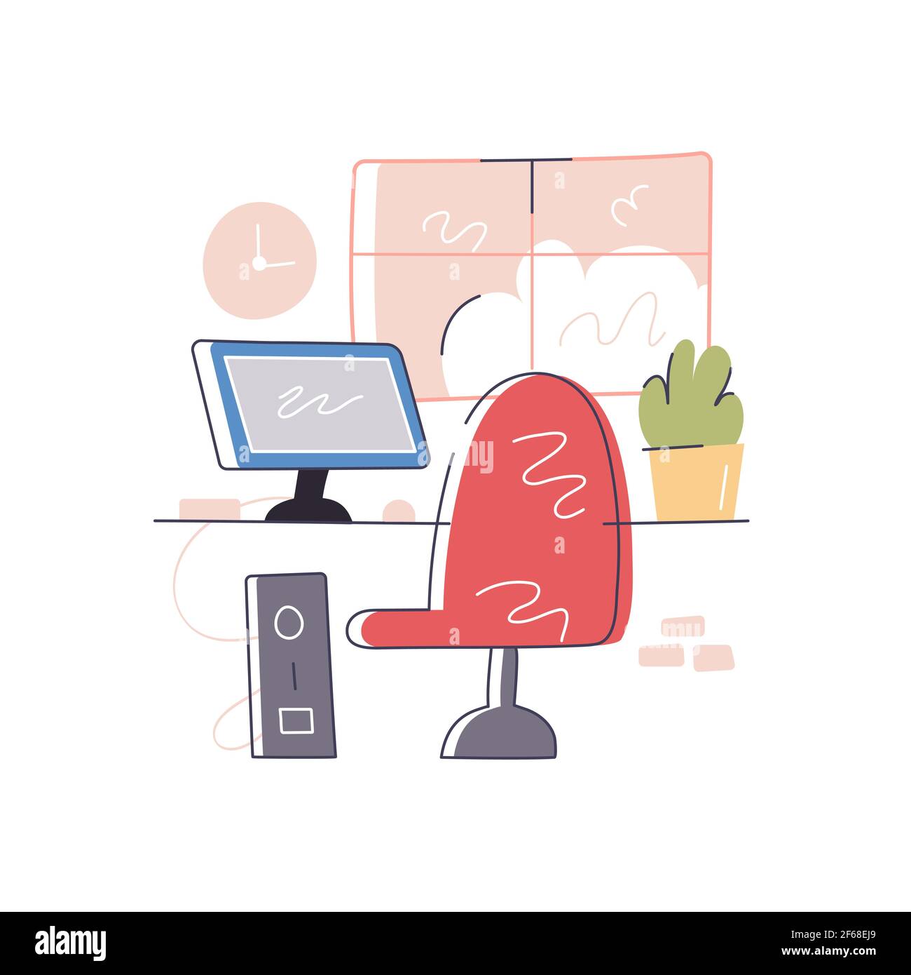 Comfortable workplace with computer near window vector image Stock ...