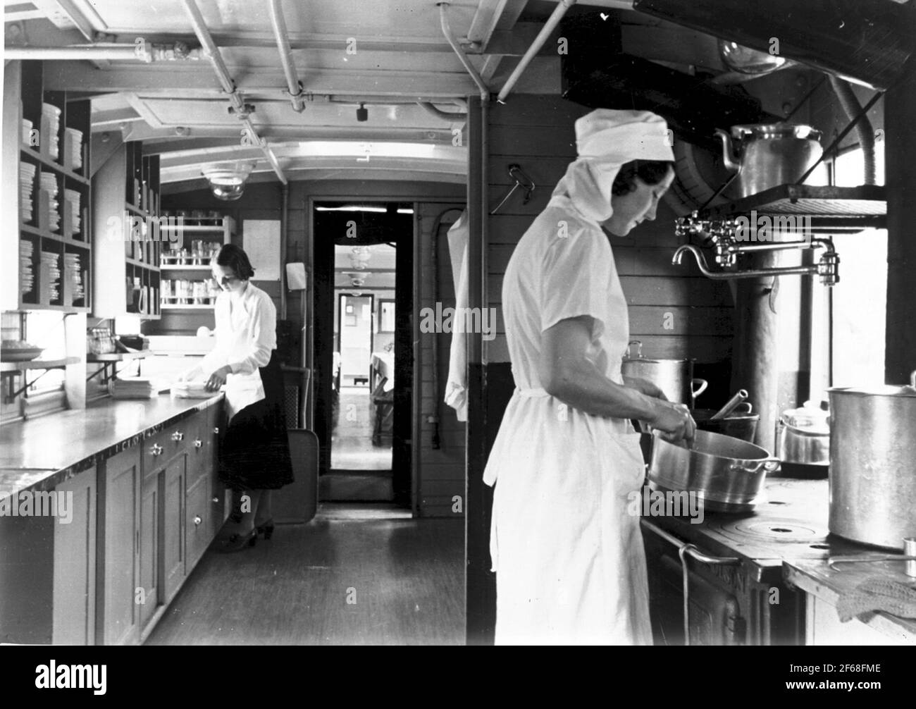 The state railways, SJ train home. The staff works in the kitchen Stock ...