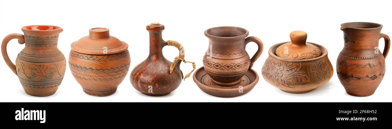 Set of old ceramic kitchen tools - retro equipment of cooking isolated ...