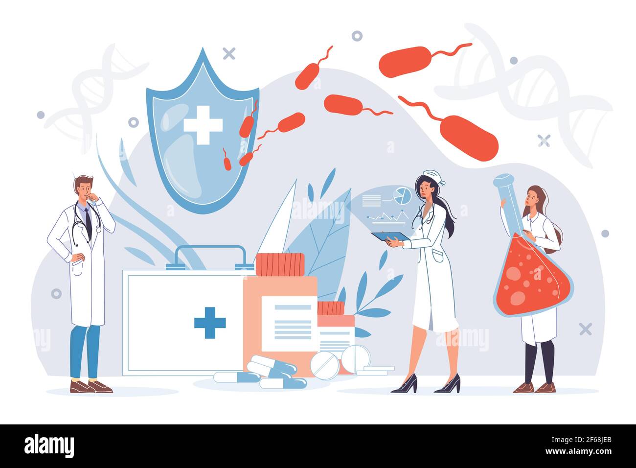 Flat cartoon character doctors at work vector illustration concept ...