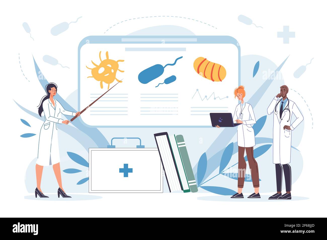 Flat cartoon character doctors at work vector illustration concept ...