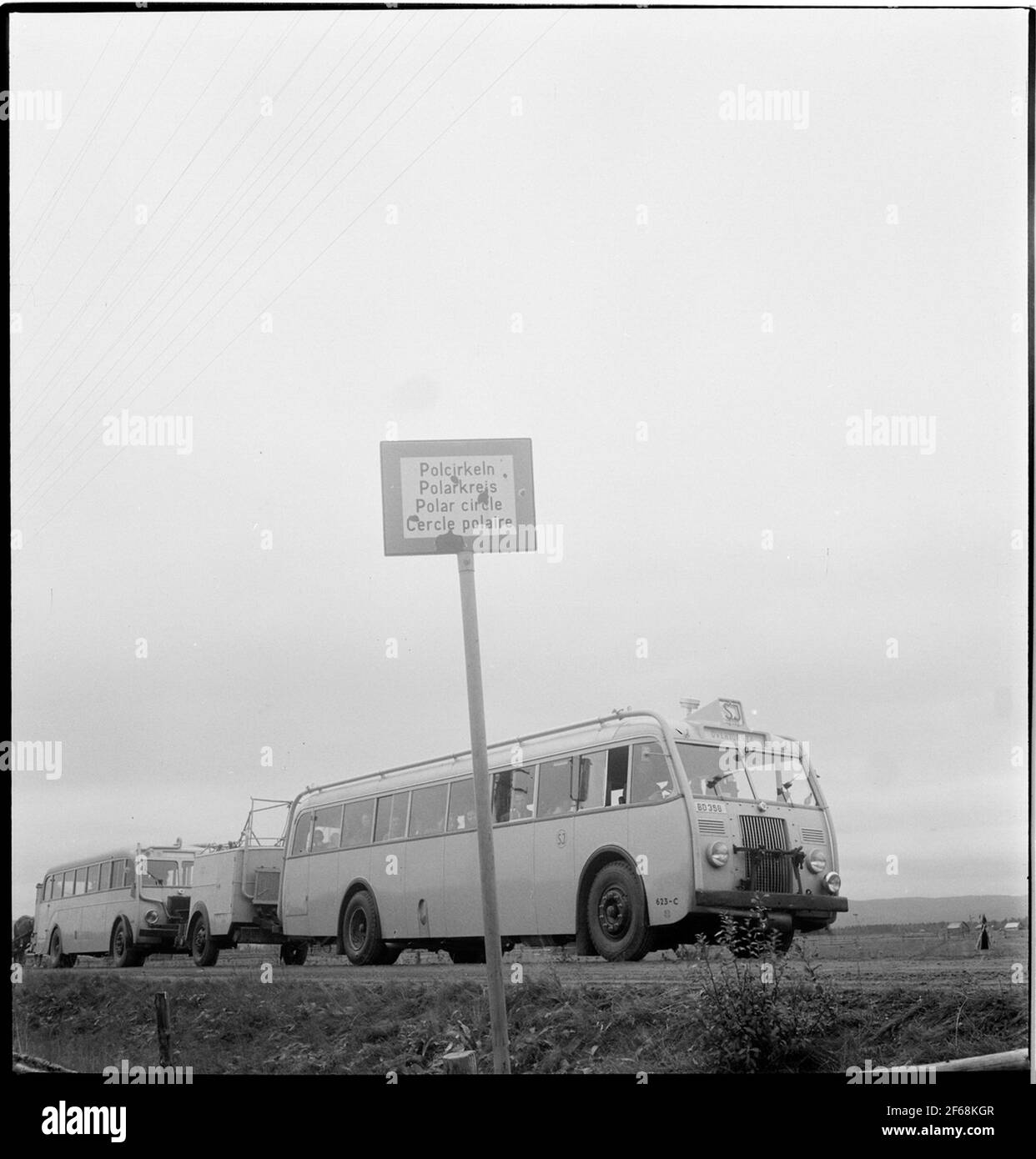 The state railways, SJ bus 623-C on the way to Övertorneå with trailer ...