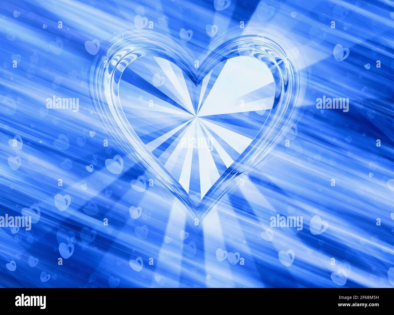 big blue heart with bright rays background Stock Photo - Alamy