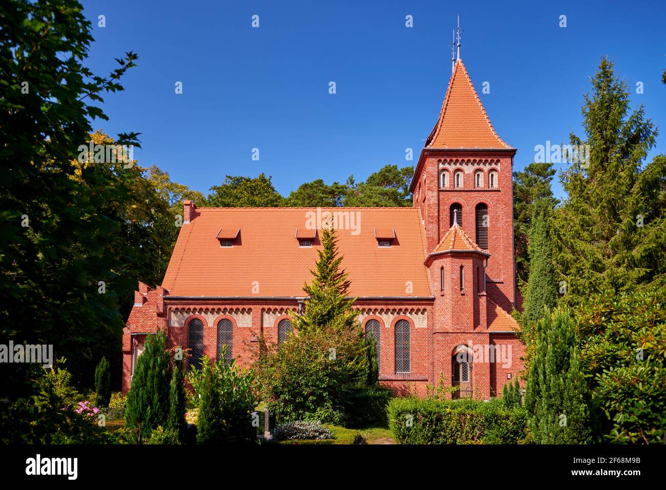 red brick church in the forest Stock Photo - Alamy