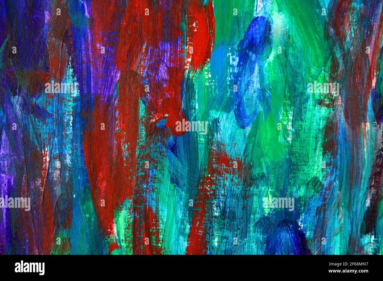 Close-up image of an abstract painting in red, green and blue colours ...