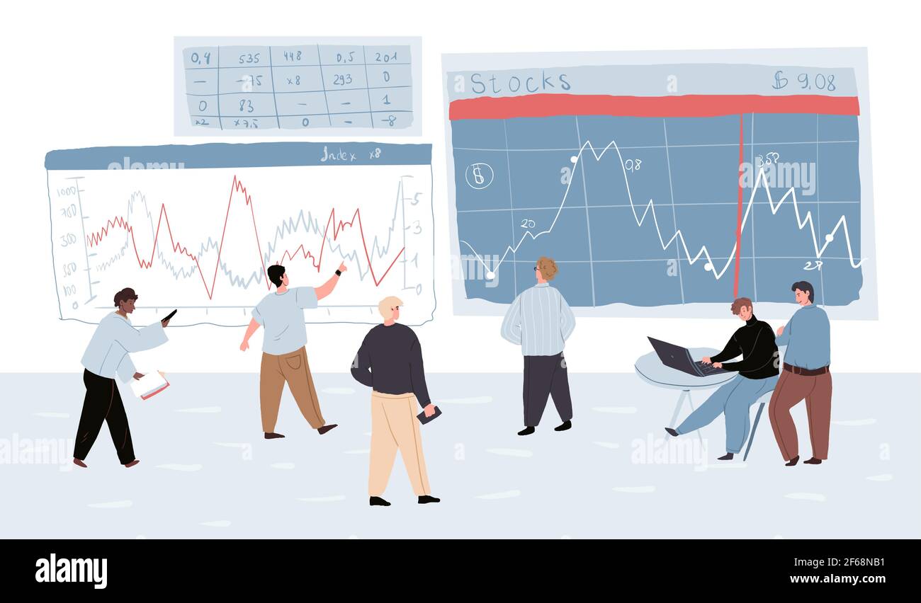 Cartoon flat trading businessman characters at work,vector illustration ...