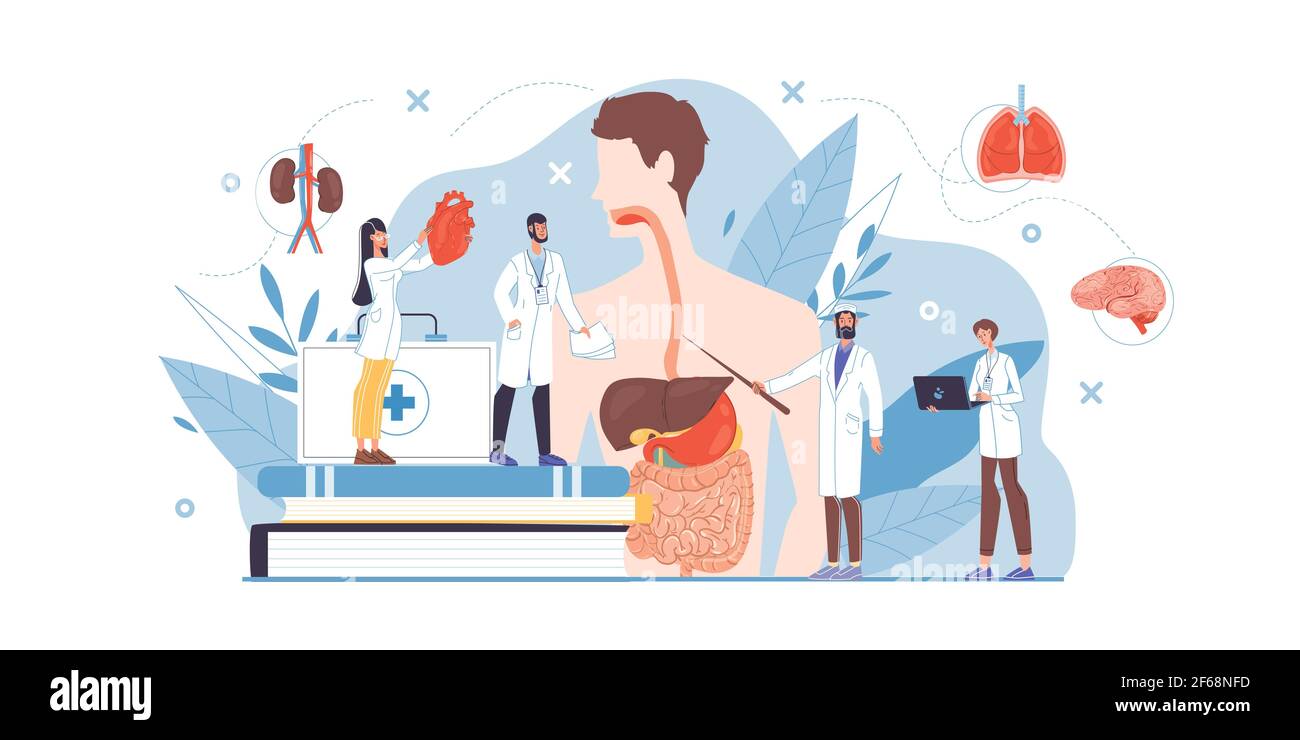 Flat cartoon character doctors at work vector illustration concept ...