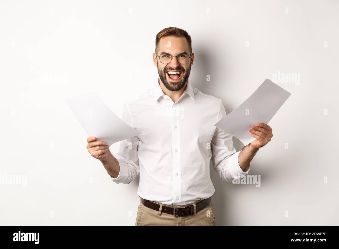 Angry boss disappointed with documents, shouting mad and aggressive ...