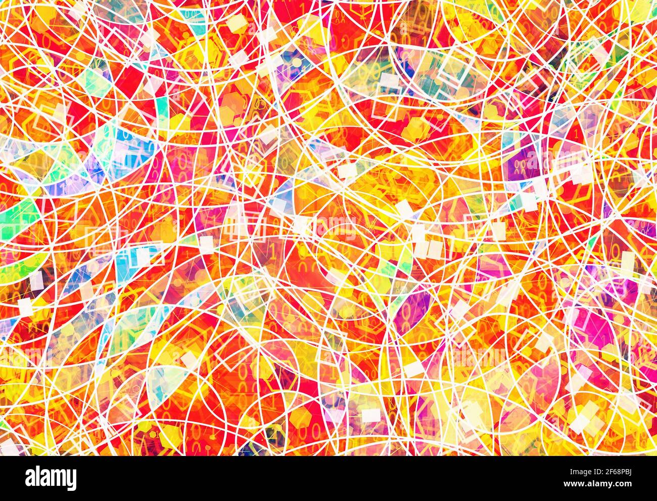 abstract background of mixed lines, signs, and colors. Modern art ...