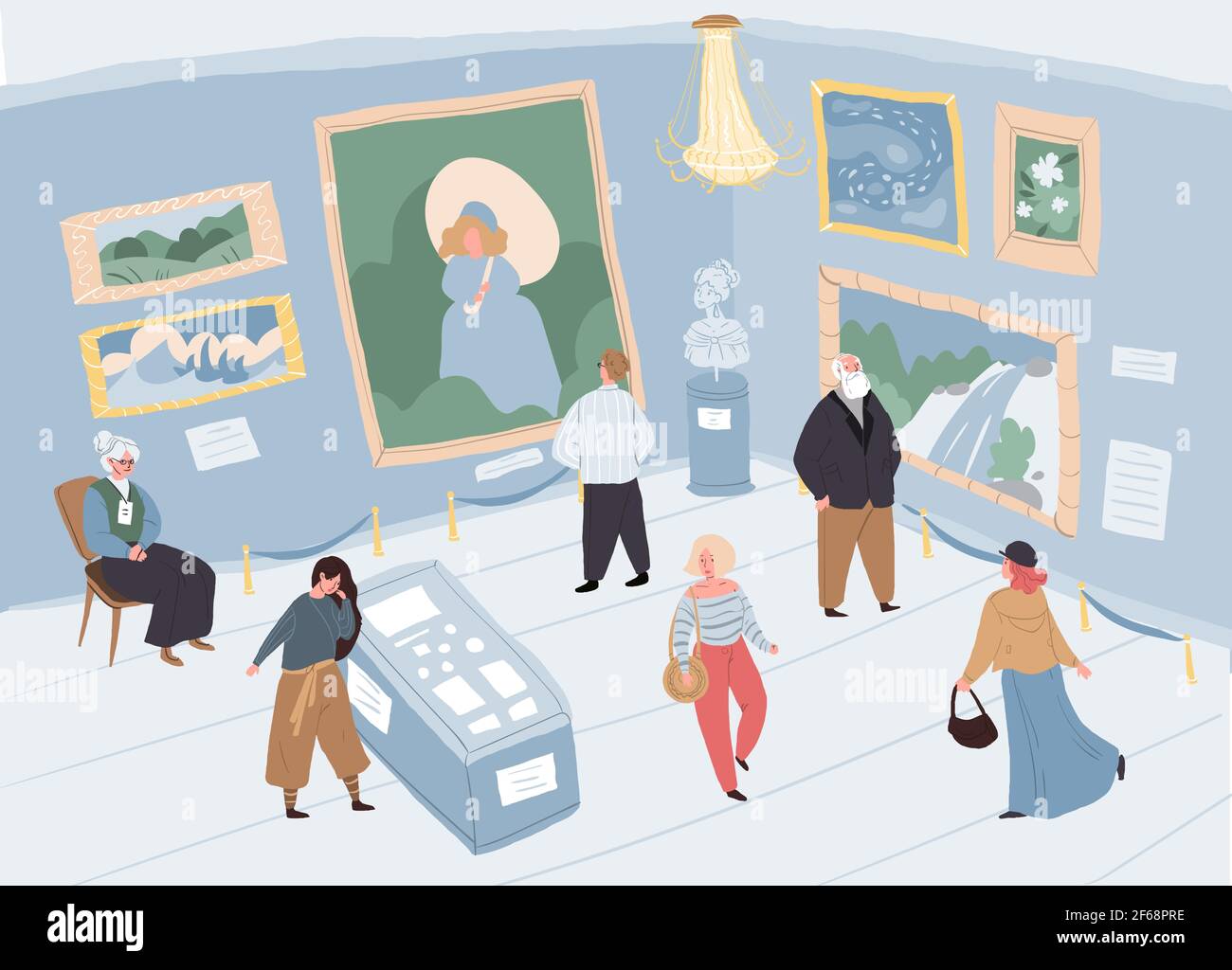 Cartoon flat characters at art gallery exhibition,vector illustration ...
