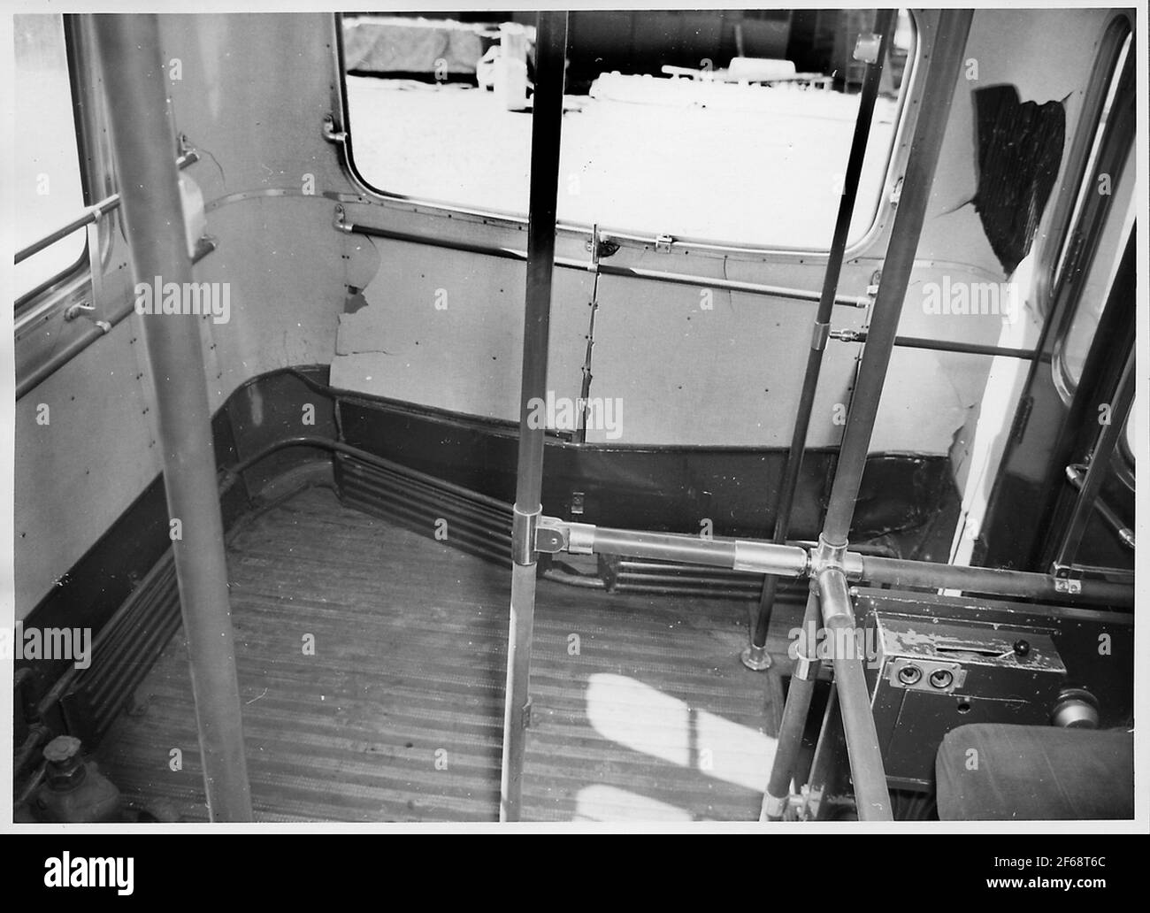 Interior from collision-damaged bus, state railways, SJ bus 1453 Stock ...