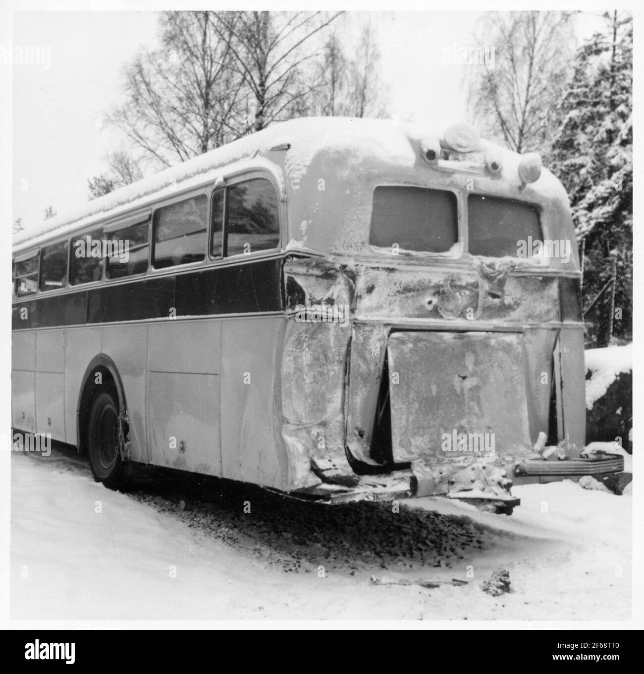 Collision Damaged Bus. The state's railways, SJ bus 1887 Stock Photo ...