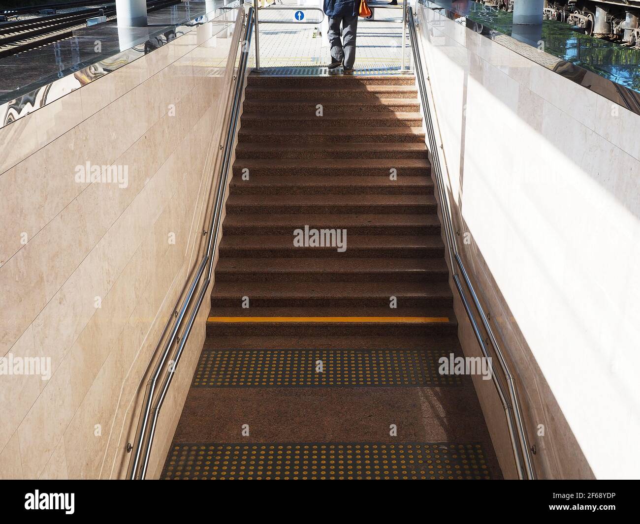 Marble steps of the train station lead to underground passage Stock ...