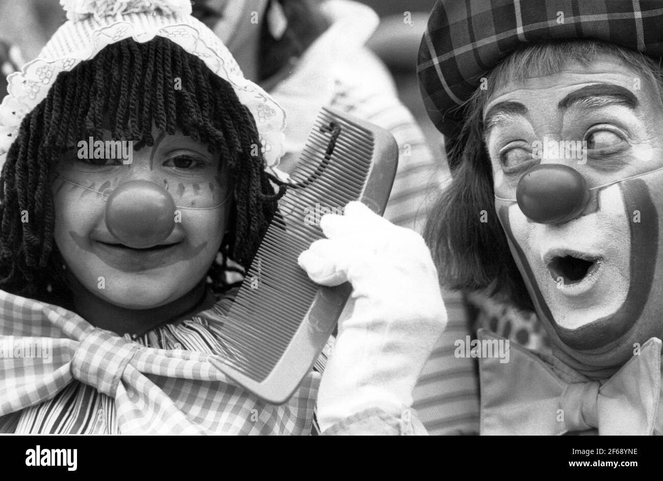 CLOWN BOBBY BRISTOL (RIGHT) HAS FUN WITH YOUNG BOGNOR CLOWN RICHARD ...