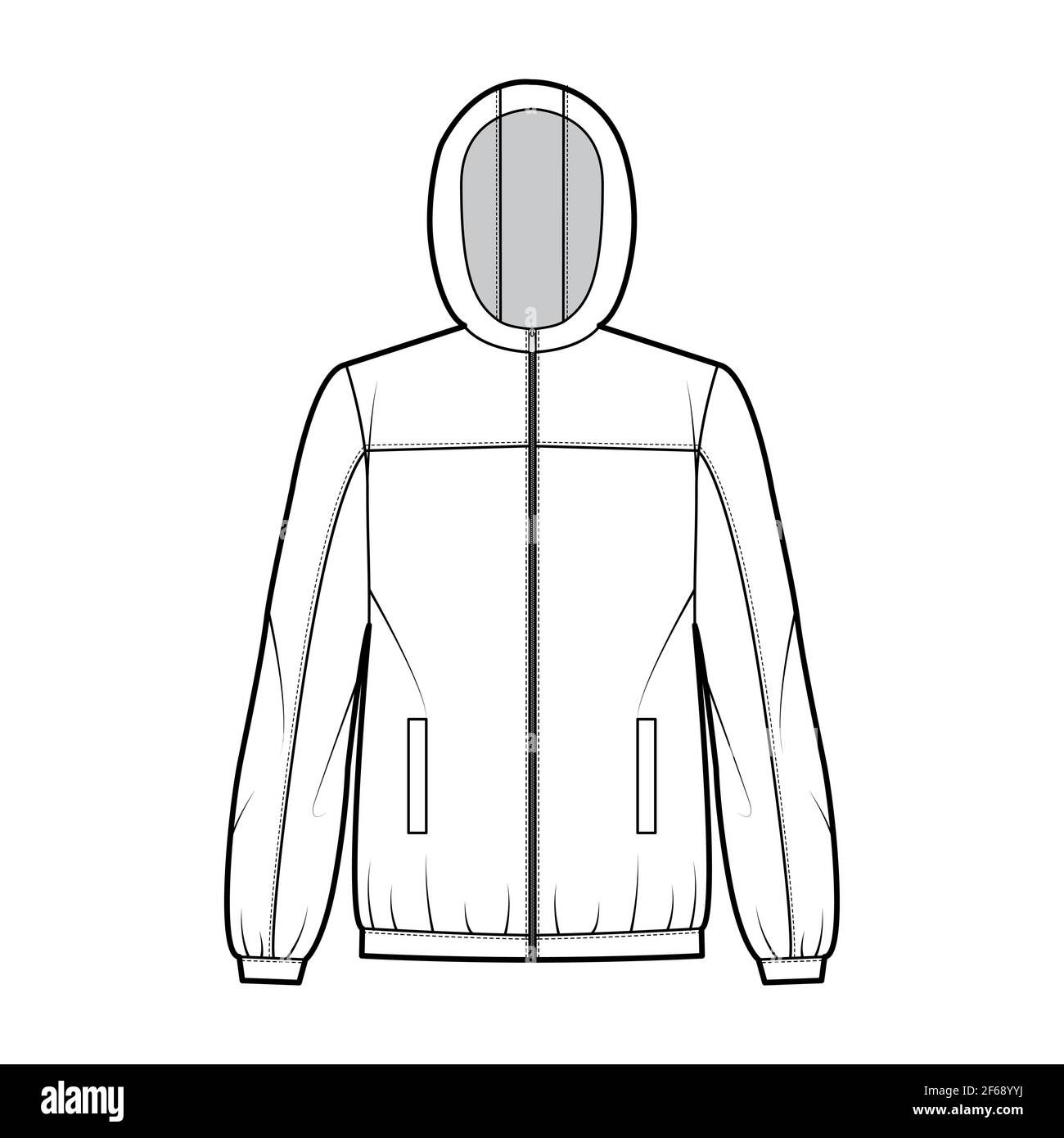 Windbreaker Jacket Technical Fashion Illustration With Hood Oversized
