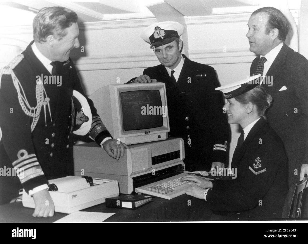 ROYAL NAVY FIRST COMPUTER HANDED OVER TO HMS VICTORY. L TO R. FERRANTIS ...