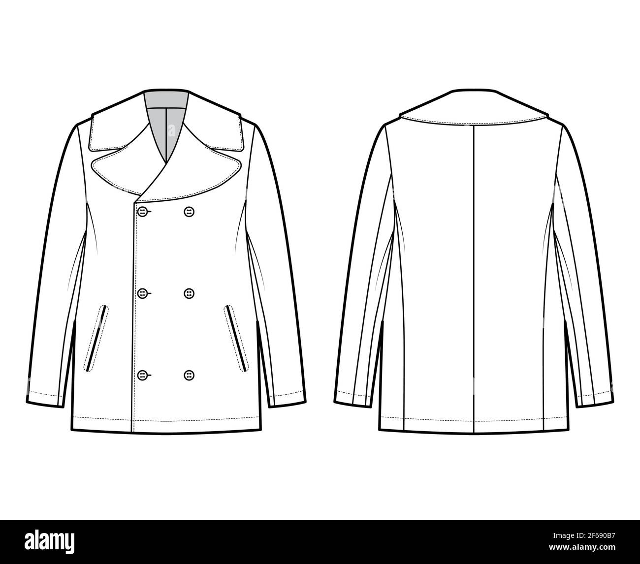 Pea overcoat technical fashion illustration with double breasted ...
