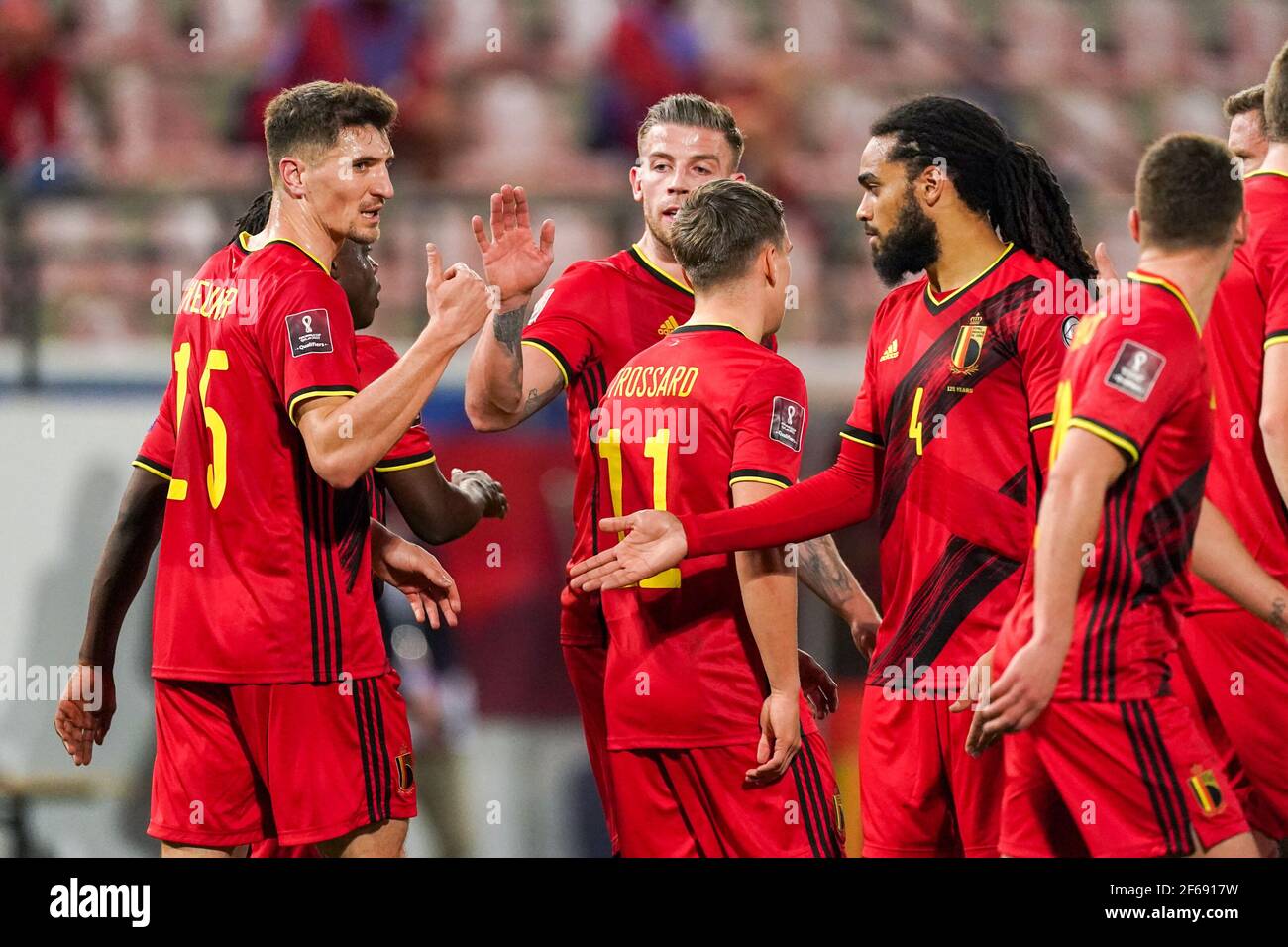 LEUVEN, BELGIUM - MARCH 30: Team of Belgium celebrating one of Belgiums ...