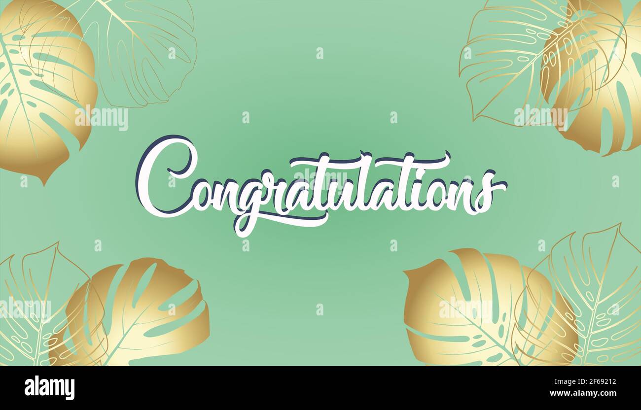 Vector banner Congratulations lettering text Summer tropical flyer ...