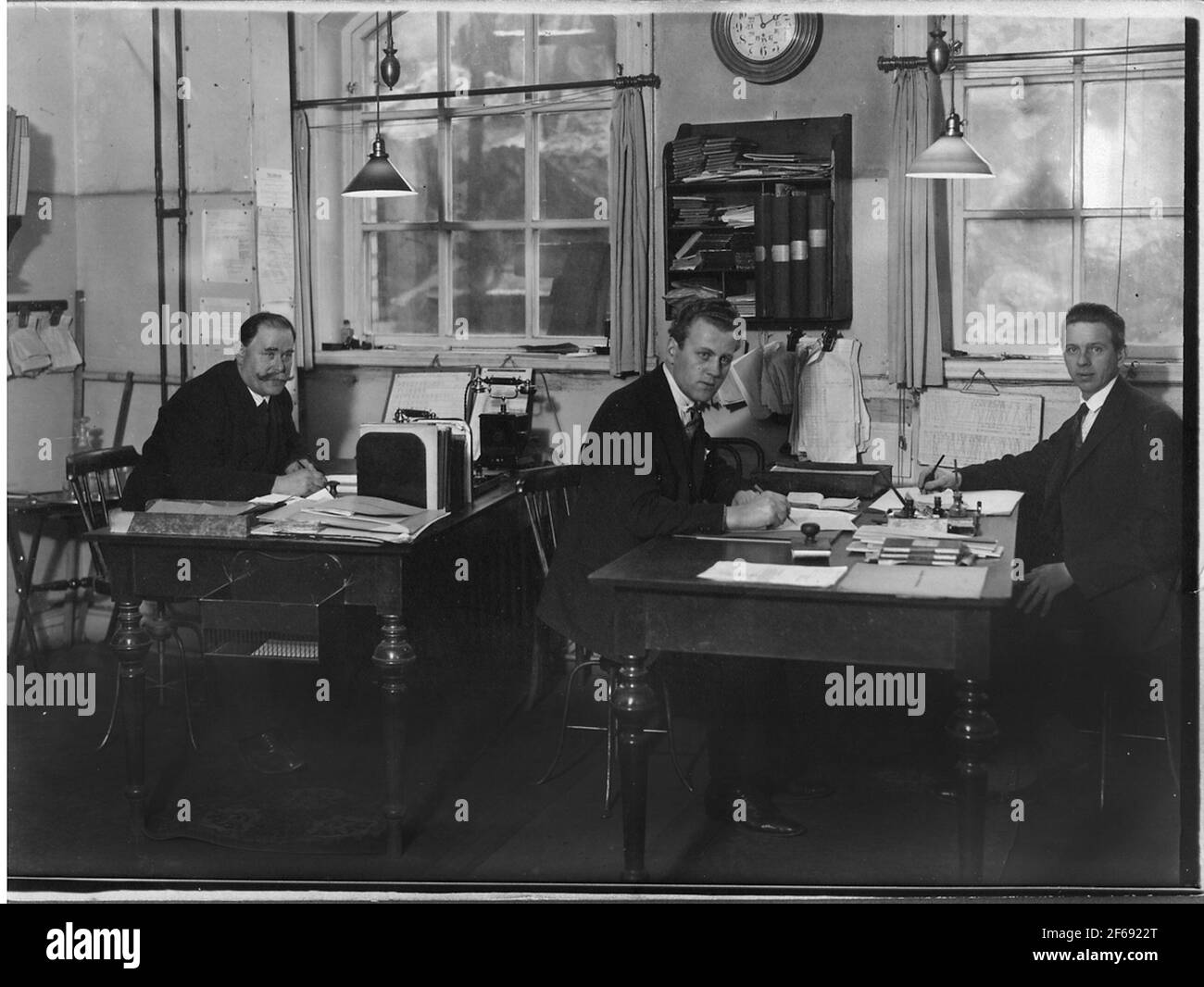 Staff at the wagon office expedition in Hagalund upper Stock Photo - Alamy