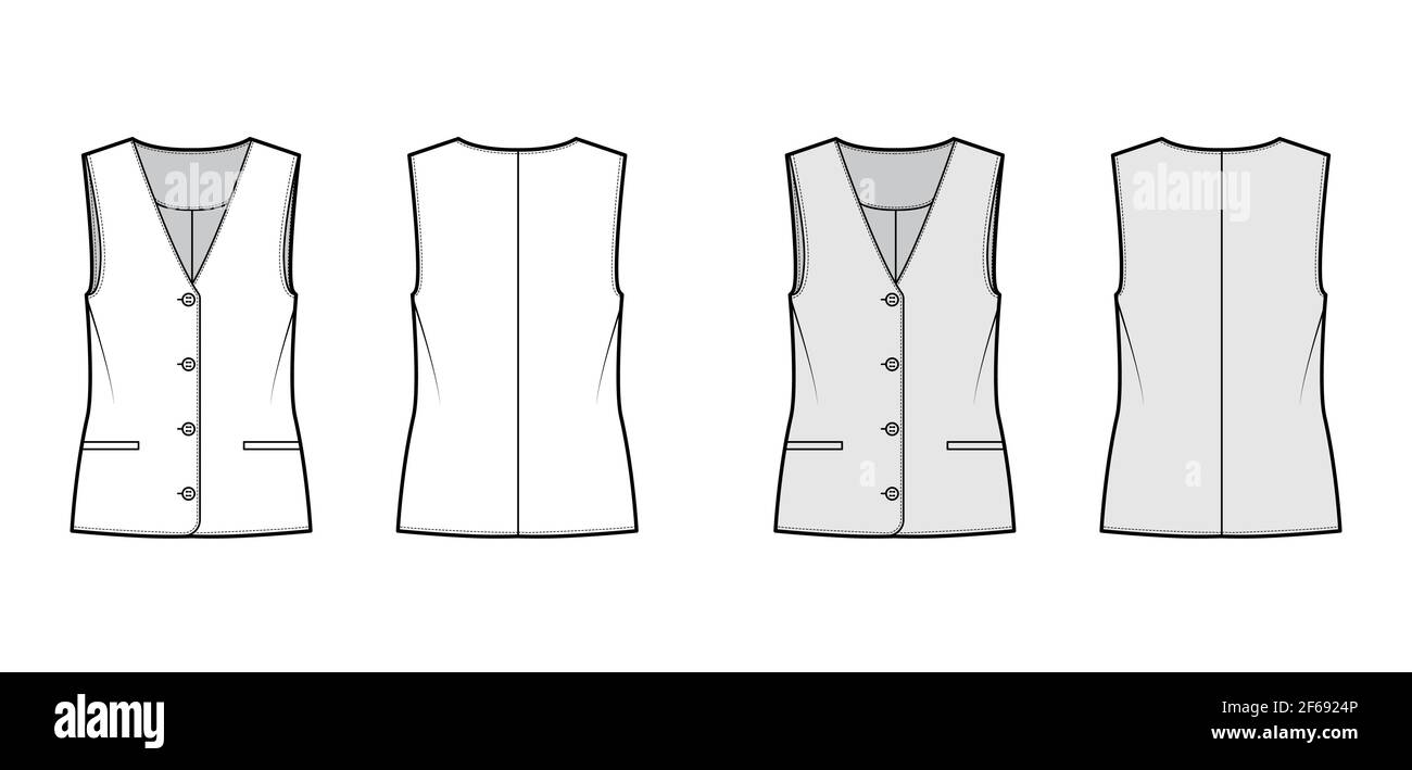 Button front vest waistcoat technical fashion illustration with ...