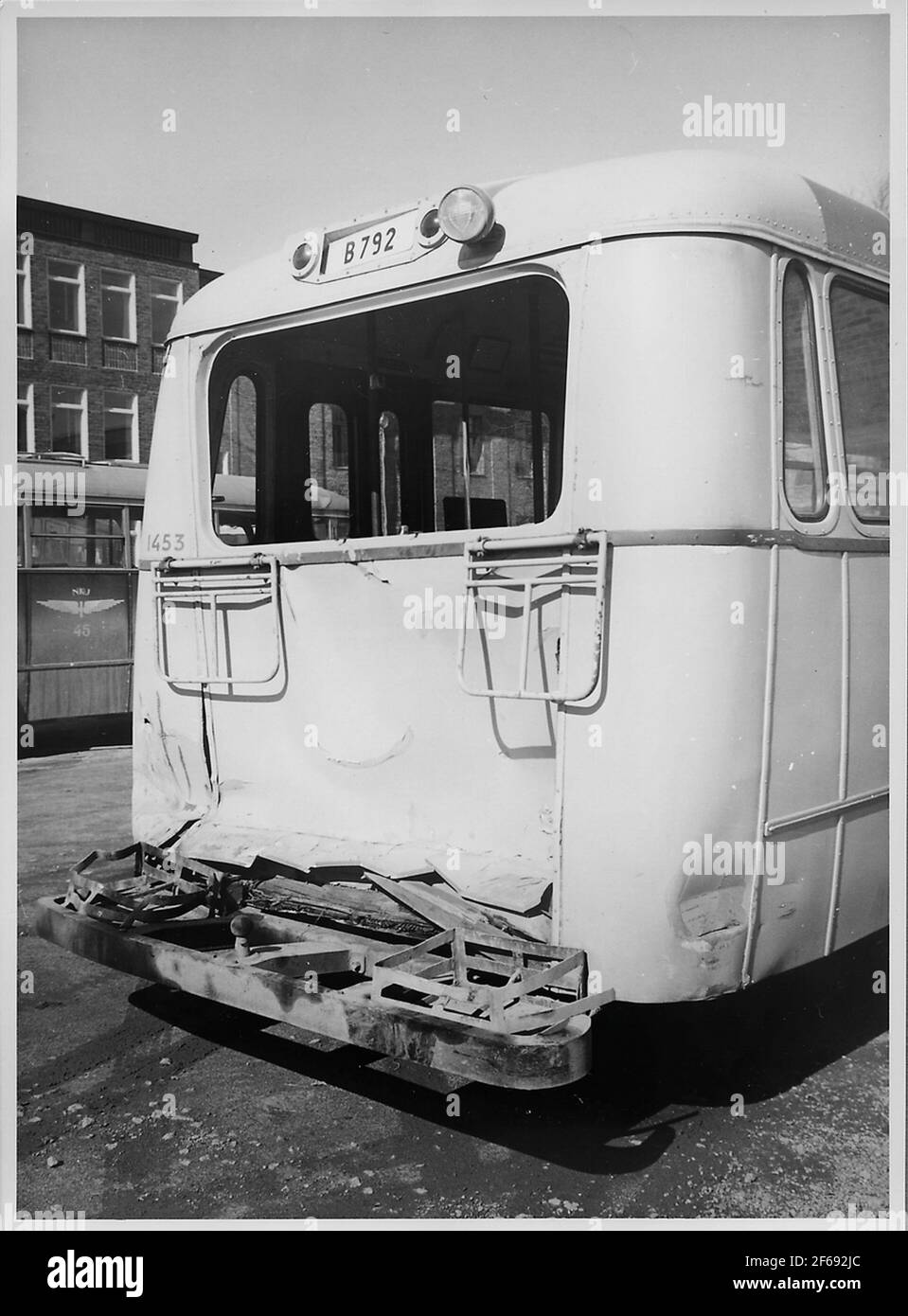 Collision Damaged Bus, National Railways, SJ Bus 1453 Stock Photo - Alamy