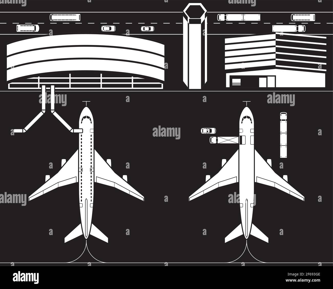Passenger and cargo airplane at airport – vector illustration Stock ...