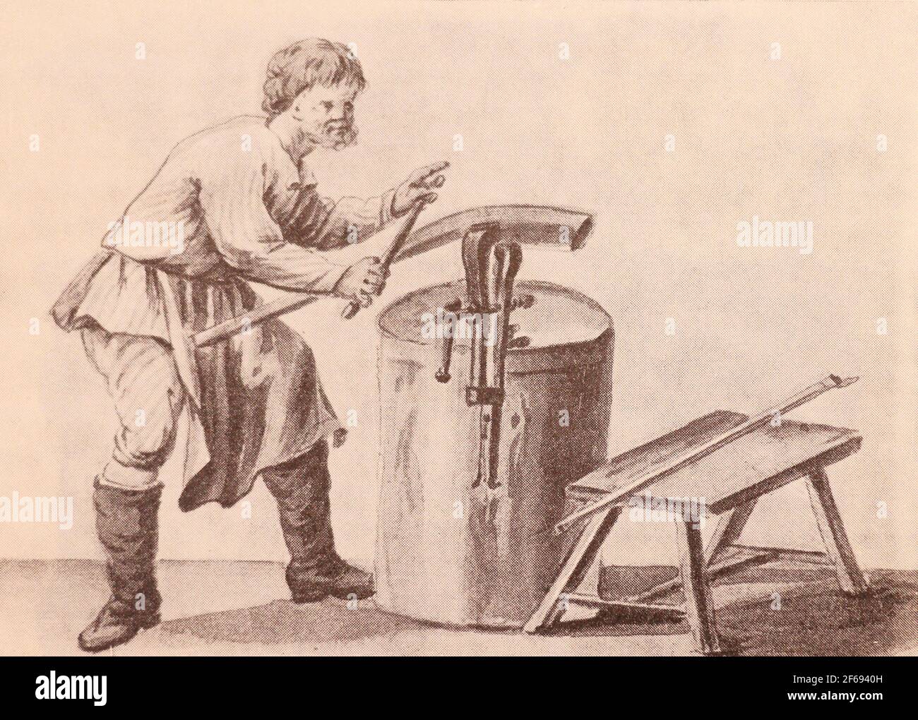 Worker of the Tula arms factories at the end of the 18th century Stock ...