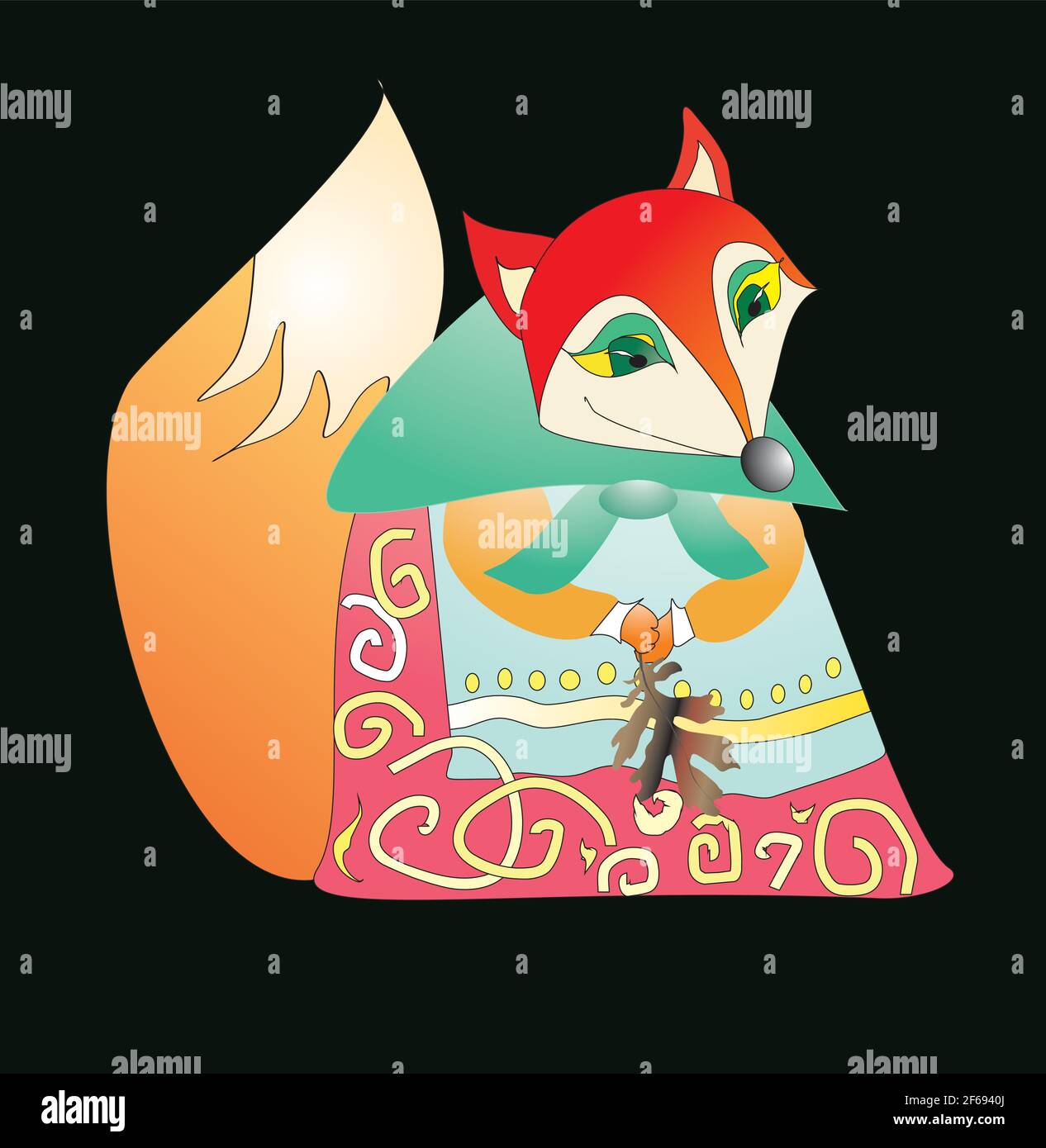 Cartoon fox from fairy tales on black background. Vector illustration ...