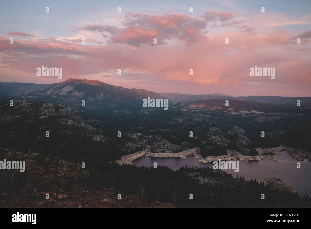 Sunset View of Lake Spaulding with Pink Clouds and Soft Light Stock ...