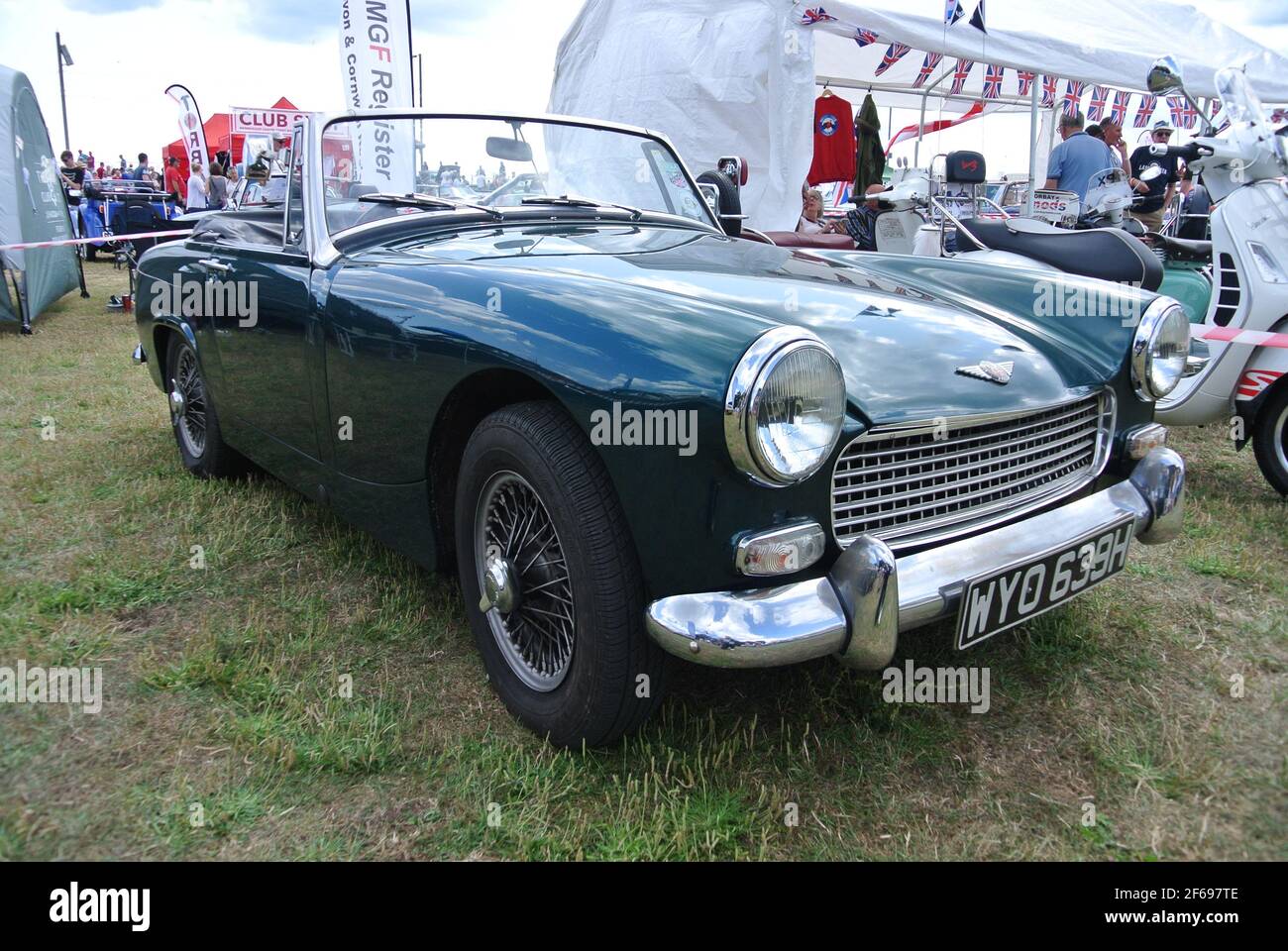 A 1970 Austin Healey Sprite parked up on display at the English Riviera ...
