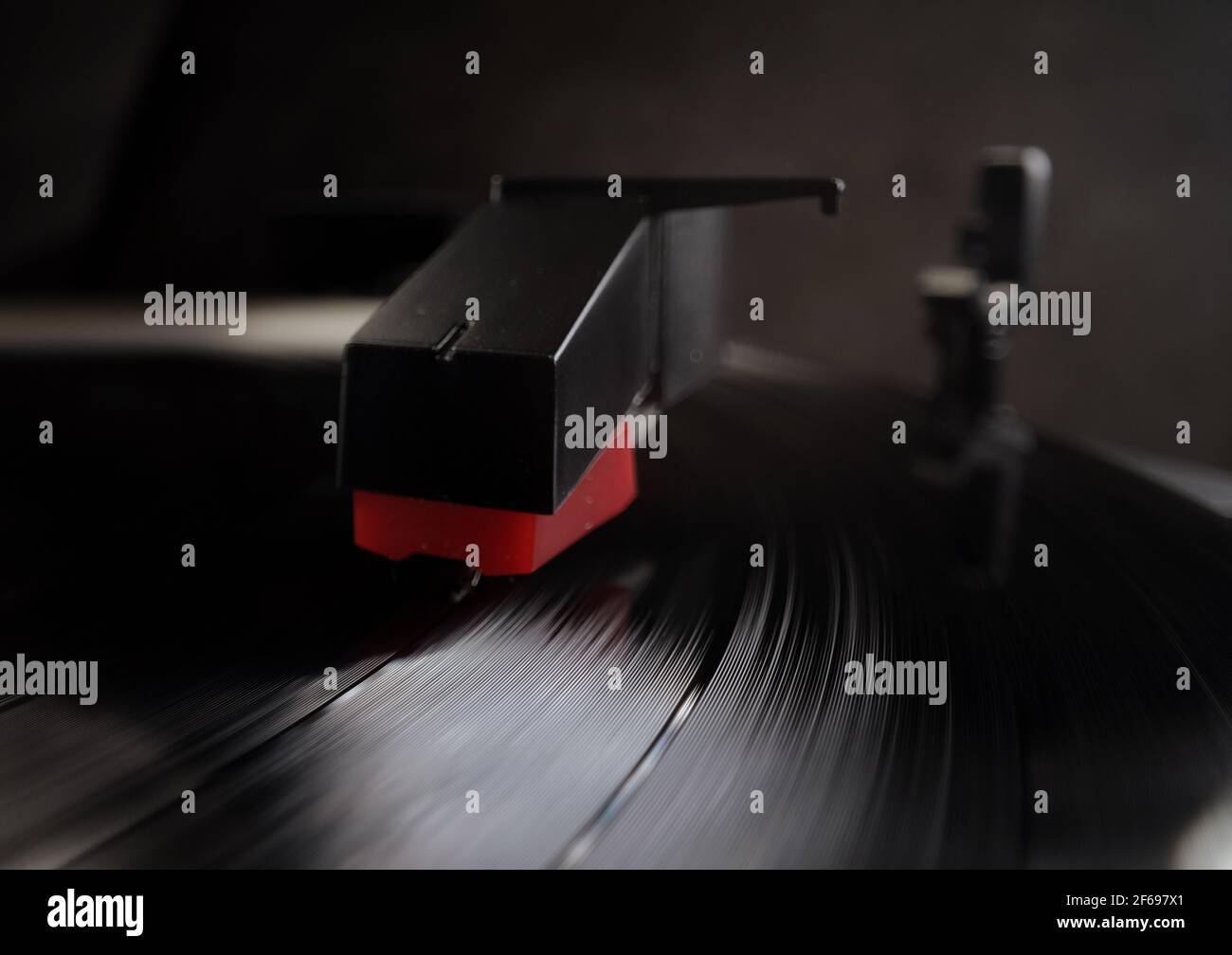 Amazing view over a record player playing a vinyl Stock Photo - Alamy