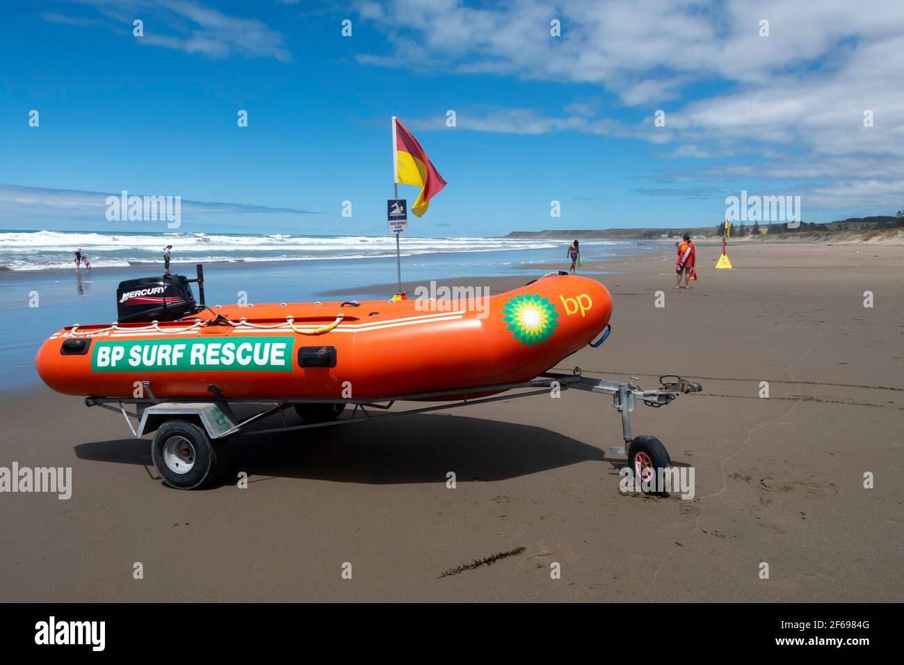 Surf Rescue boat at Riversdale, Wairarapa, North Island, New Zealand ...