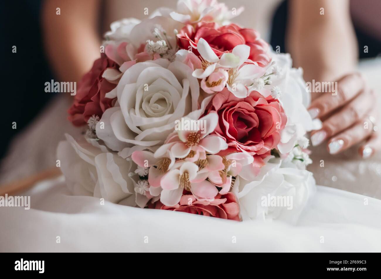 wedding bouquet with red and white roses Stock Photo - Alamy