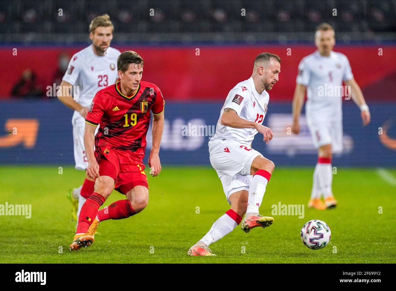 LEUVEN, BELGIUM - MARCH 30: Dennis Praet of Belgium and Igor Stasevich ...