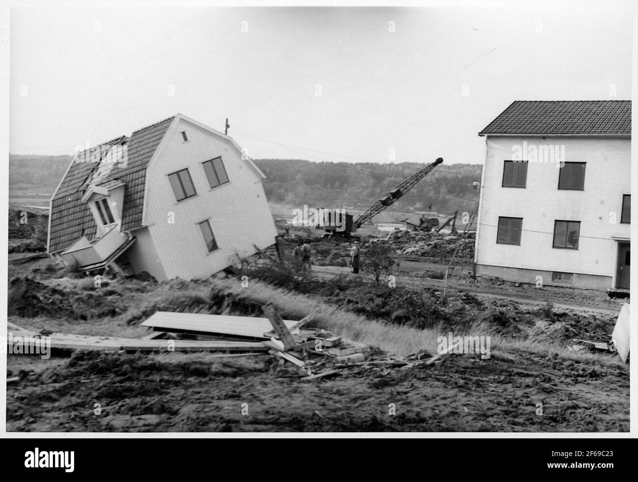 The aftermath of the landslide in Surte that occurred on September 29 ...