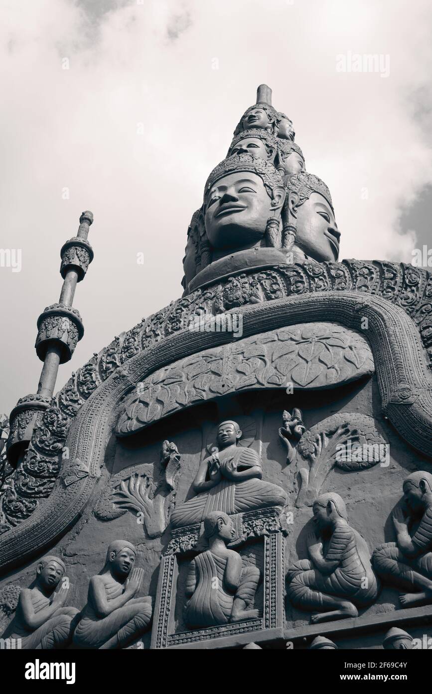 Detail of a religious scene in Wat Preah Prom Rath, a buddhist complex ...