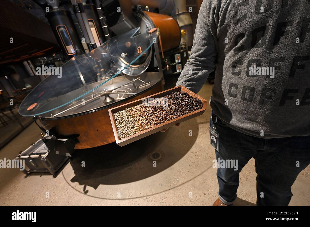 Master roaster Greg Rushton shows the transformation of coffee beans ...