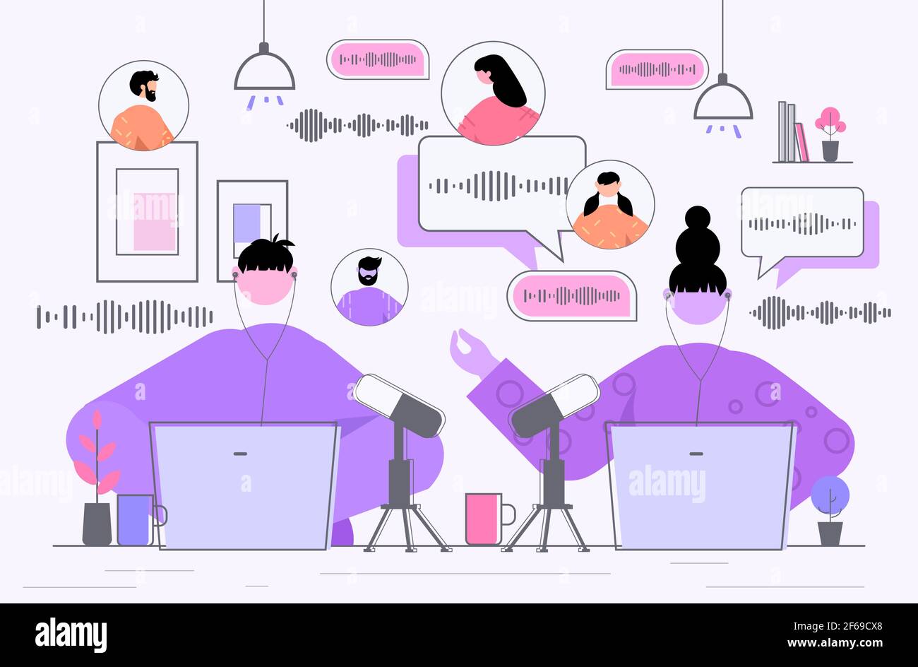 businesspeople communicating by voice messages audio chat application ...