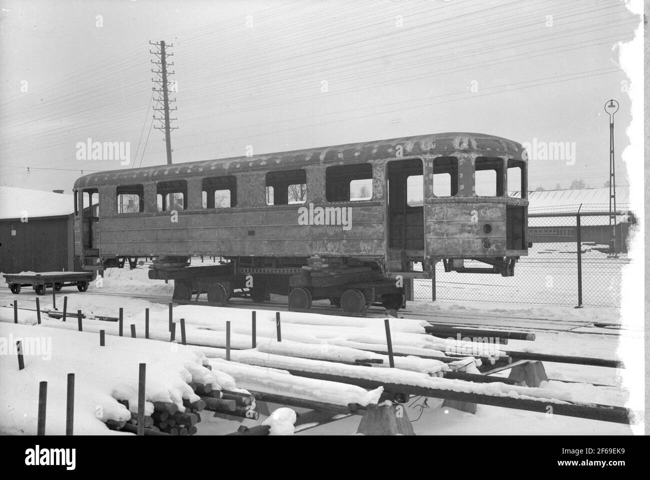 Exterior from side. Steel frame rail bus SDJ Stock Photo - Alamy