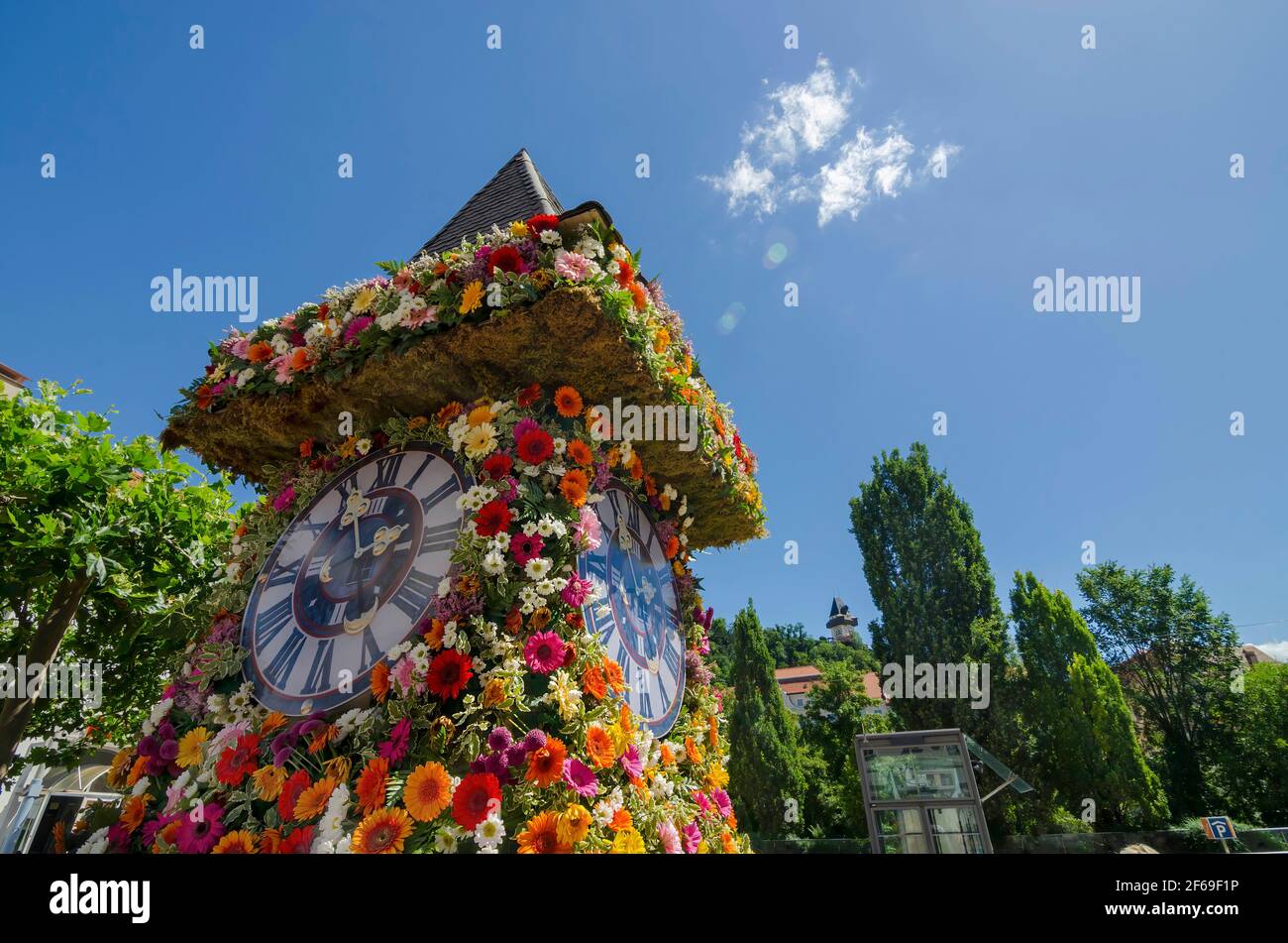The famous clock tower, one of the city of Graz attractions, made of ...